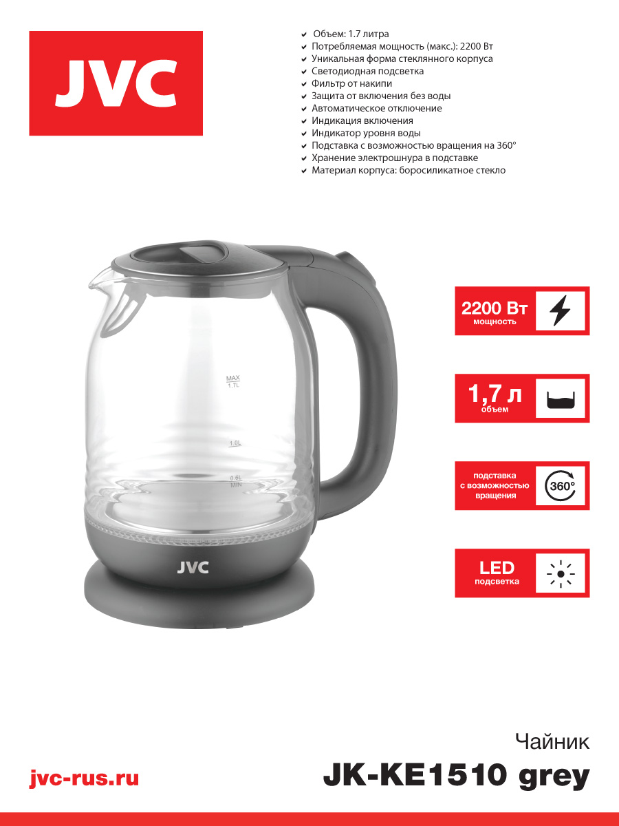 Чайник JVC JK-KE1510 grey